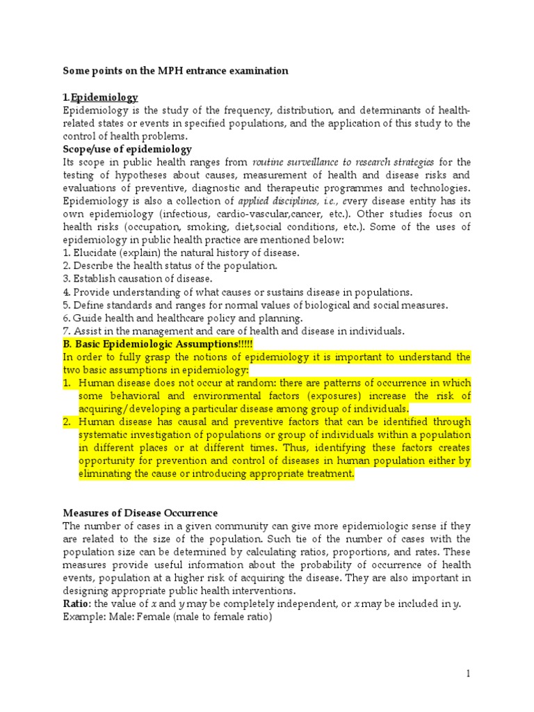 MPH Entrance Examination With Answers | PDF | P Value | Epidemiology