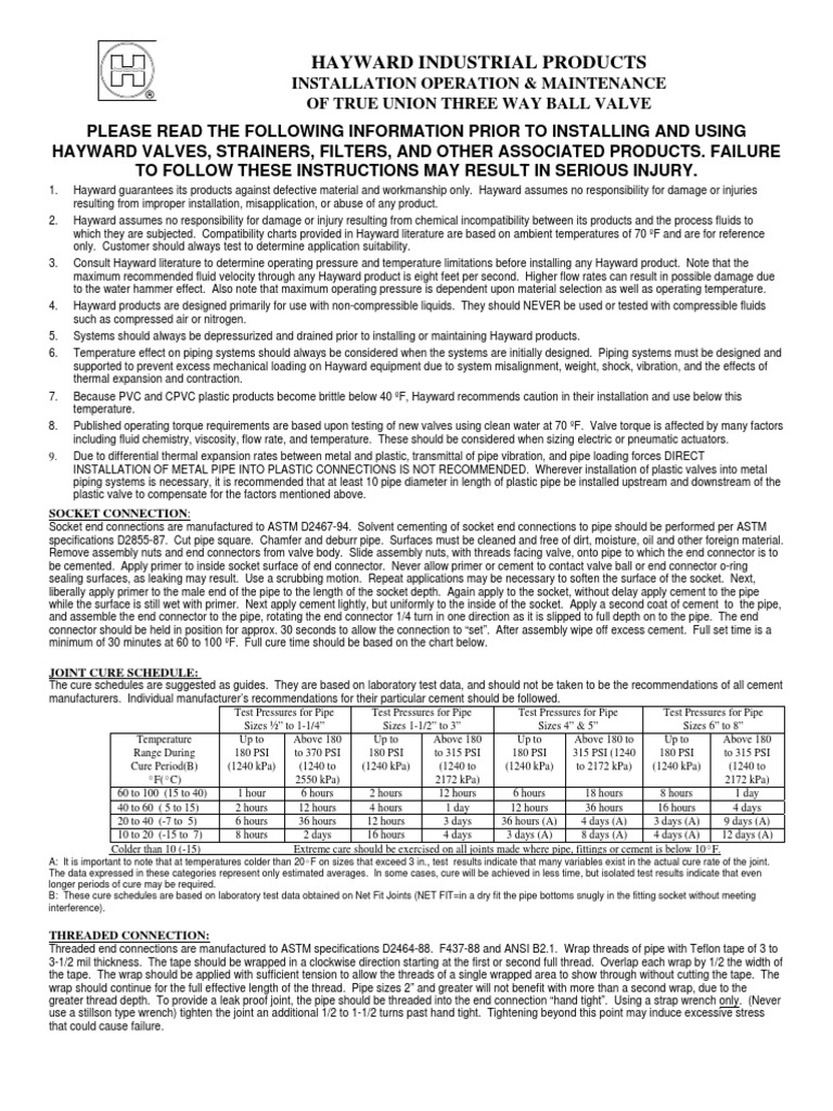 Hayward - 3 Way Valve IOM Manual PDF | PDF | Electrical Connector | Pipe (Fluid Conveyance)