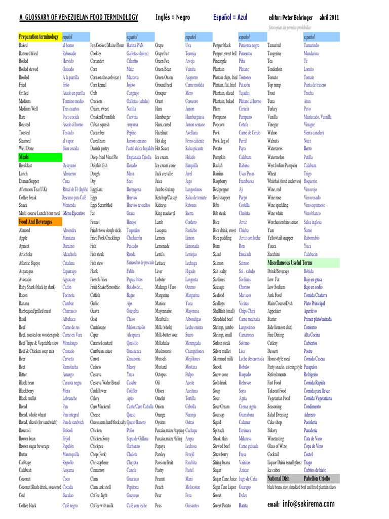 Venezuelan Food Glossary Ver6 | PDF | Food And Drink Preparation ...