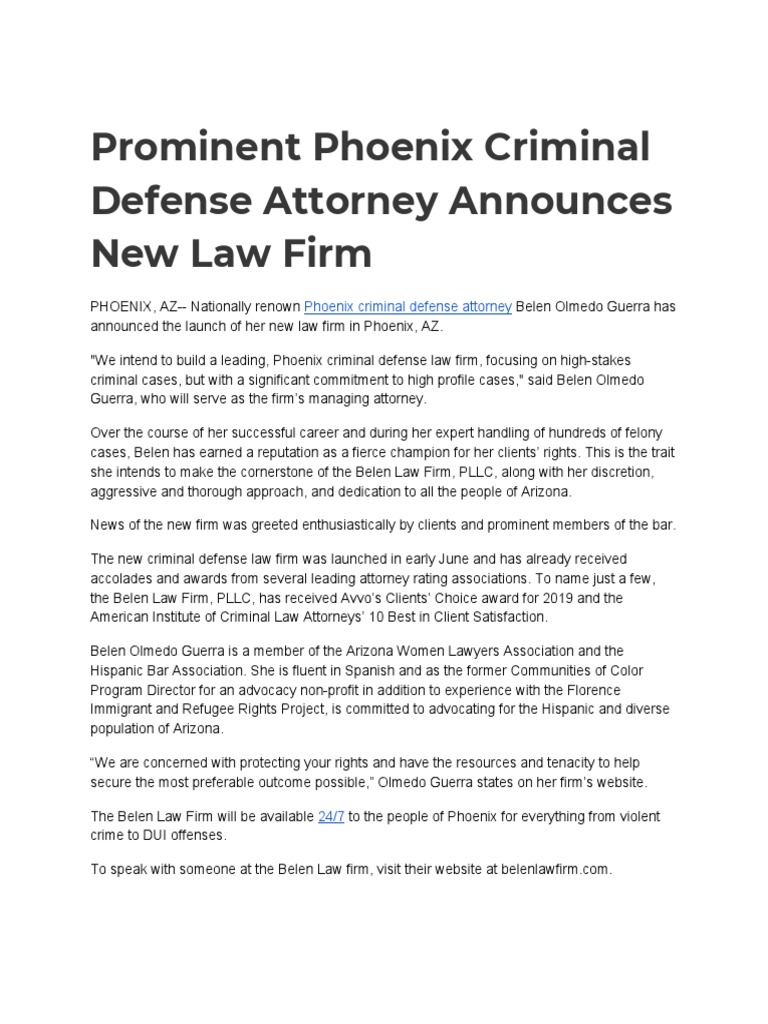 Press Release - Prominent Phoenix Criminal Defense Attorney Announces ...