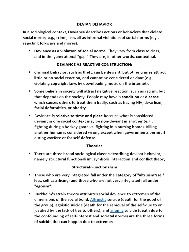 Devian Behavior | PDF | Deviance (Sociology) | Stereotypes