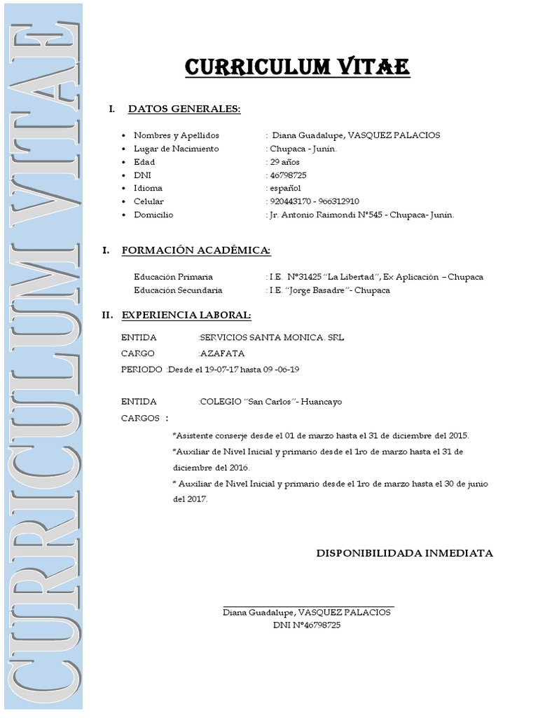 CURRICULUM VITAE Diana Guadalupe, VASQUEZ PALACIOS | PDF