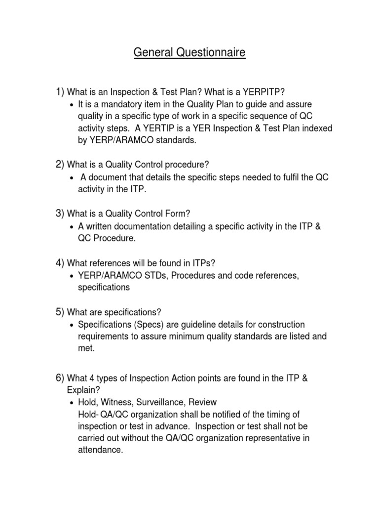 General Questionnaire | PDF | Pipe (Fluid Conveyance) | Specification ...