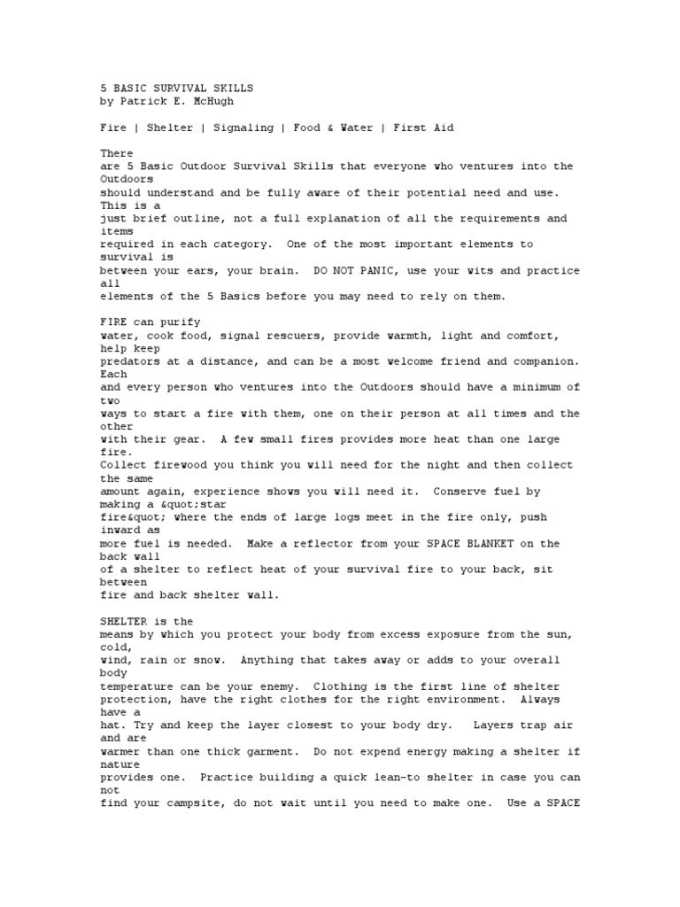 5 Basic Survival Skills | PDF | Survival Skills | Clothing