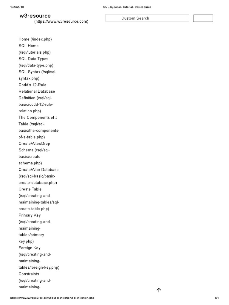Sql Injection Tutorial W3resource Pdf