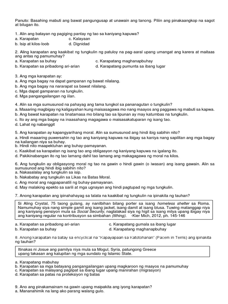 Esp 9 2ND Quarter Exam | PDF