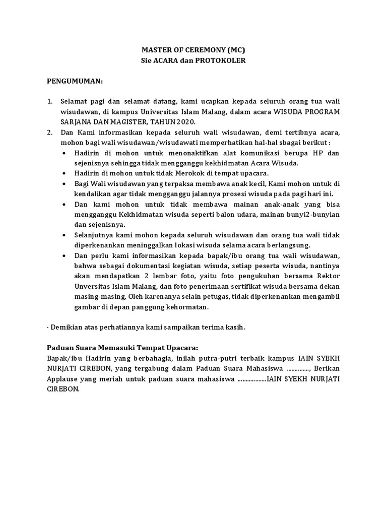 Teks MC Wisuda Universitas | PDF