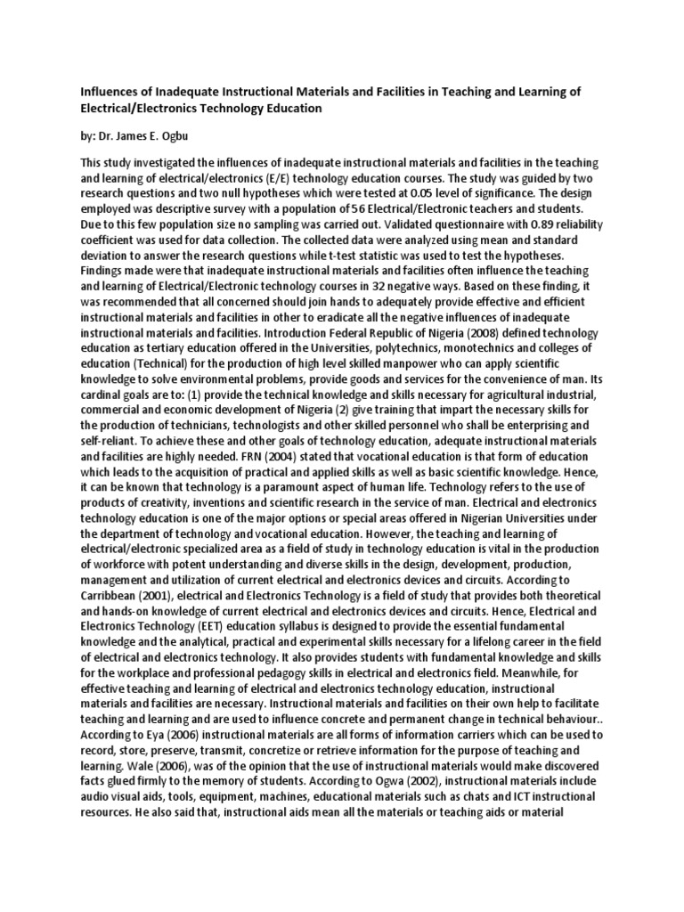 Impact of Inadequate Teaching Resources | PDF | Educational Technology ...