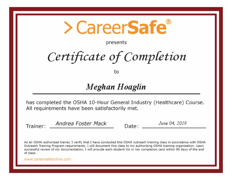 Osha Certificate | PDF