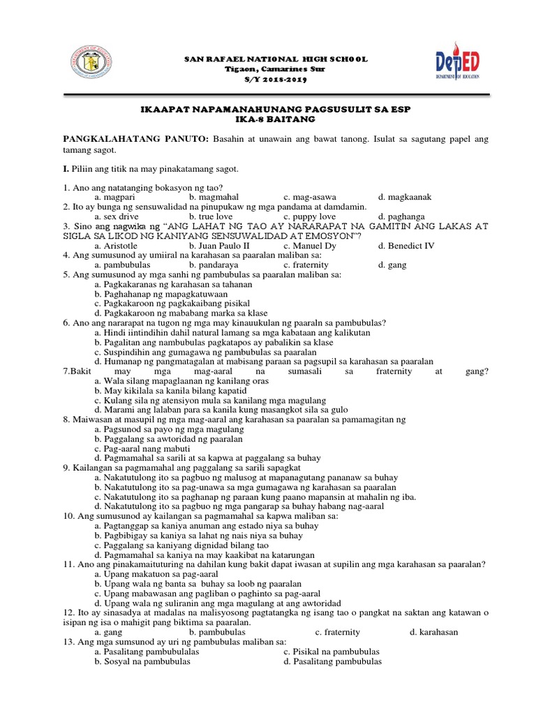 Esp 8 4TH Grading Exam | PDF