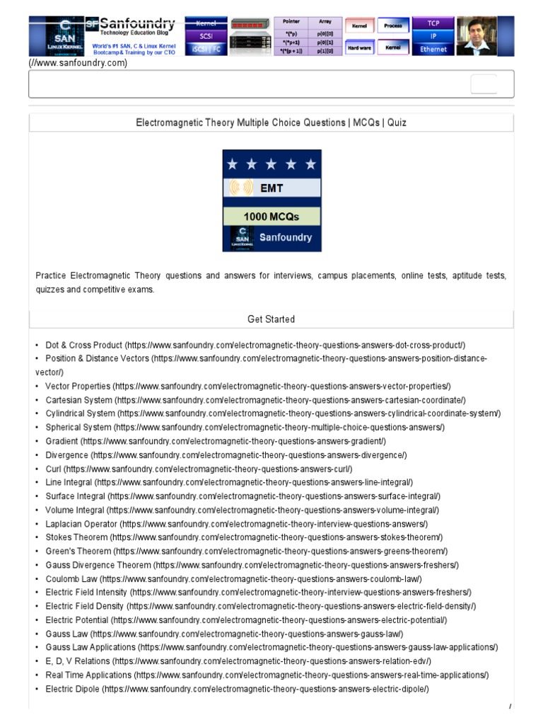 Faraday Law, EMF & Lenz Law - Electromagnetic Theory Questions and Answers - Sanfoundry | PDF ...