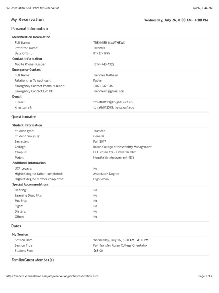 VZ Orientation: UCF: Print My Reservation | PDF | Business