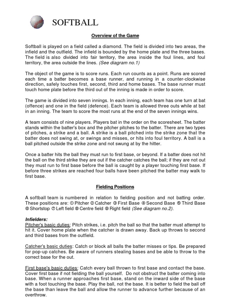 Basic Softball Play | PDF | Baseball Field | Softball