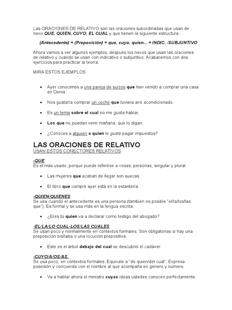 Las Oraciones de Relativo | PDF | Gramática | Tipología Lingüística