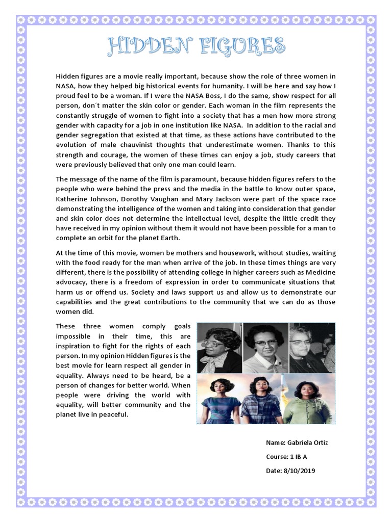 Hidden Figures Essay | PDF | Hidden Figures | Nasa