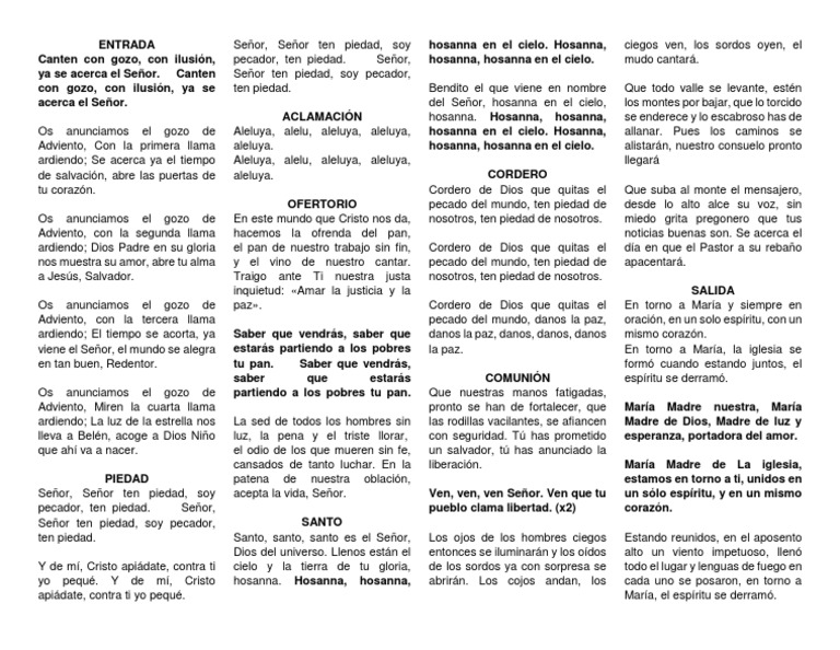Esquema de Cantos para Misa en Tiempo de Adviento | PDF | María, madre de Jesús | Misa (liturgia)