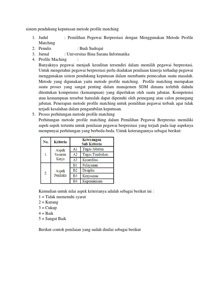 Sistem Pendukung Keputusan Metode Profile Matching | PDF