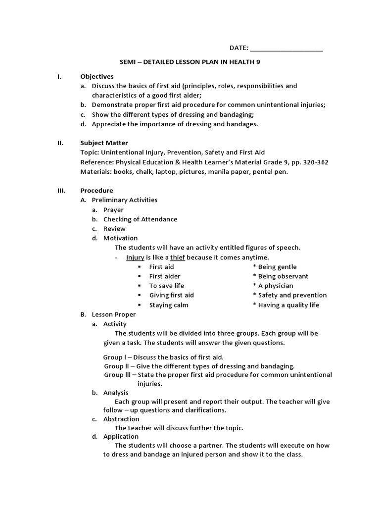 Health | Download Free PDF | First Aid | Lesson Plan
