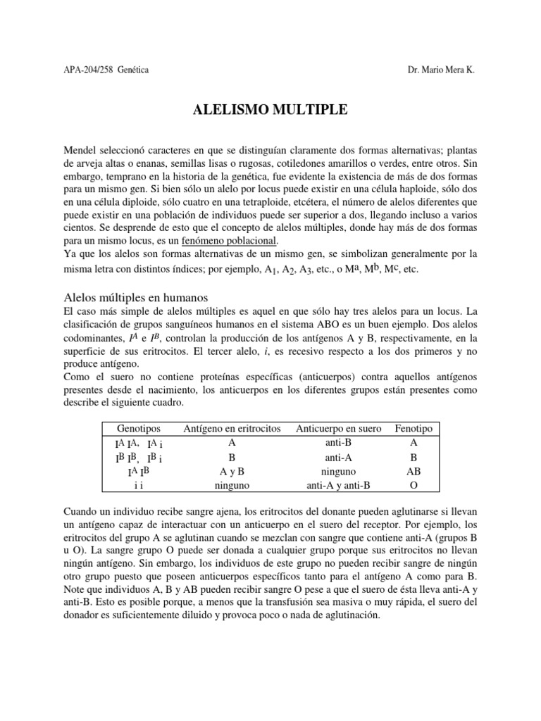 Alelismo Múltiple en Genética | PDF | Dominancia (Genética) | Ciencias ...