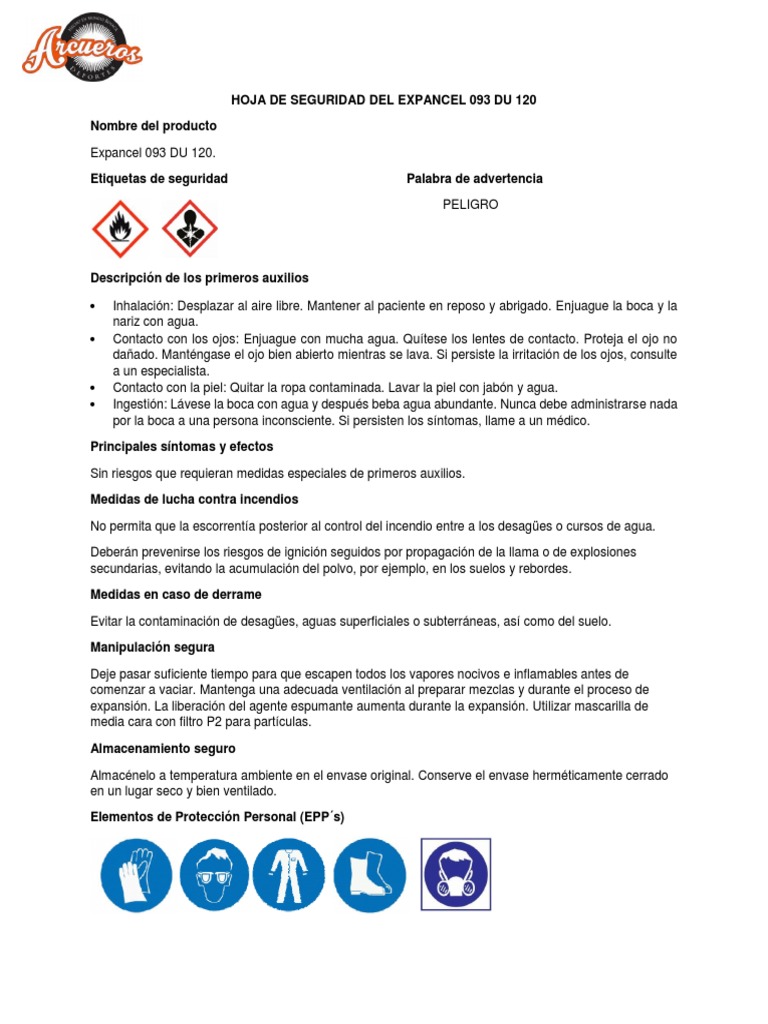 Hoja de Seguridad Del Expancel | PDF