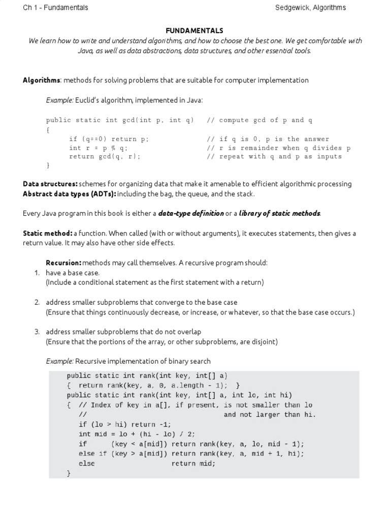 Notes On Algorithms by Sedgewick - Ch1 Fundamentals | Download Free PDF ...