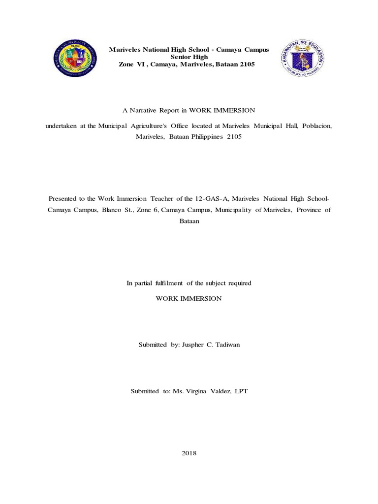 Work Immersion Narrative Report 190212121456 | PDF | United States ...