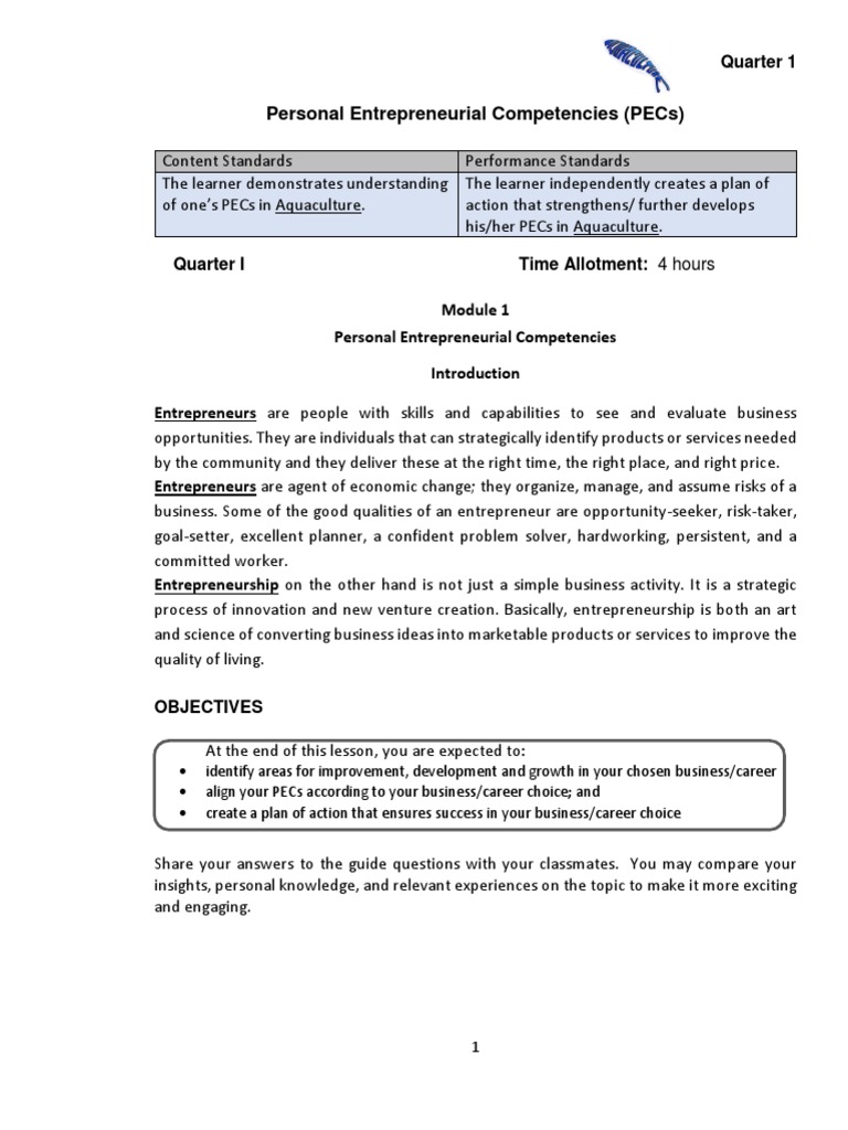 Personal Entrepreneurial Competencies - SUMMARY GRD. 10 | PDF ...