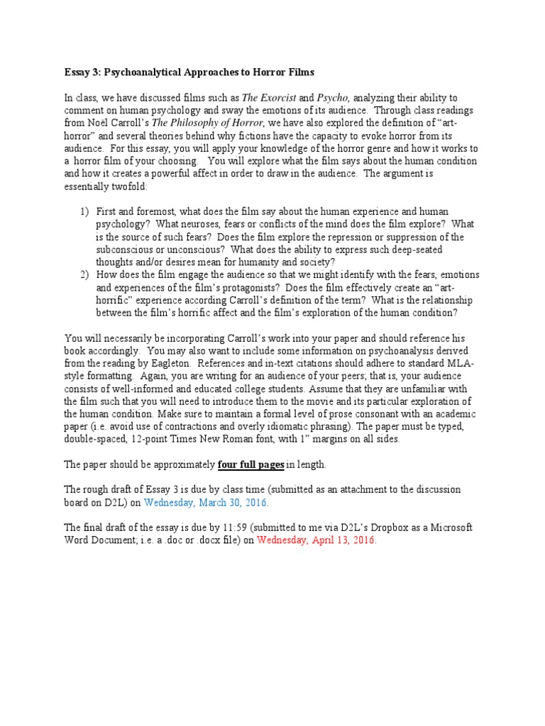 Essay Psychoanalytical Approaches To Horror Films | PDF ...