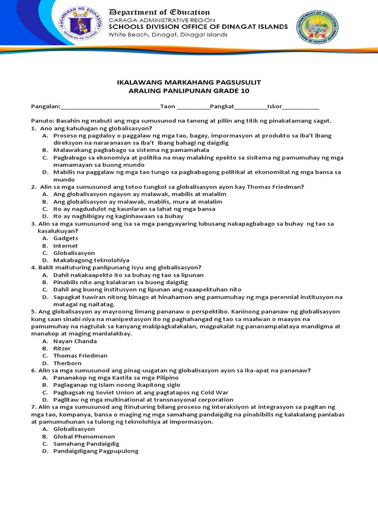 AP-GRADE-10-2nd Quarter Exam | PDF