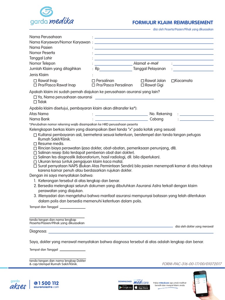 Formulir Klaim Reimbursment Garda Medika PDF | PDF