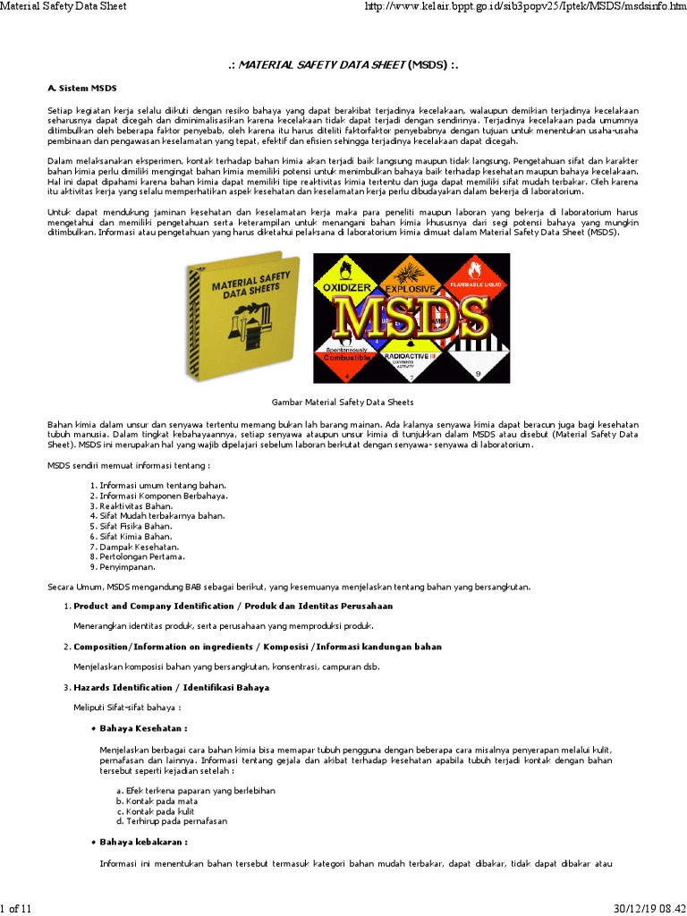 MENGENAL BAHAYA BAHAN KIMIA: MATERIAL SAFETY DATA SHEET (MSDS) | PDF