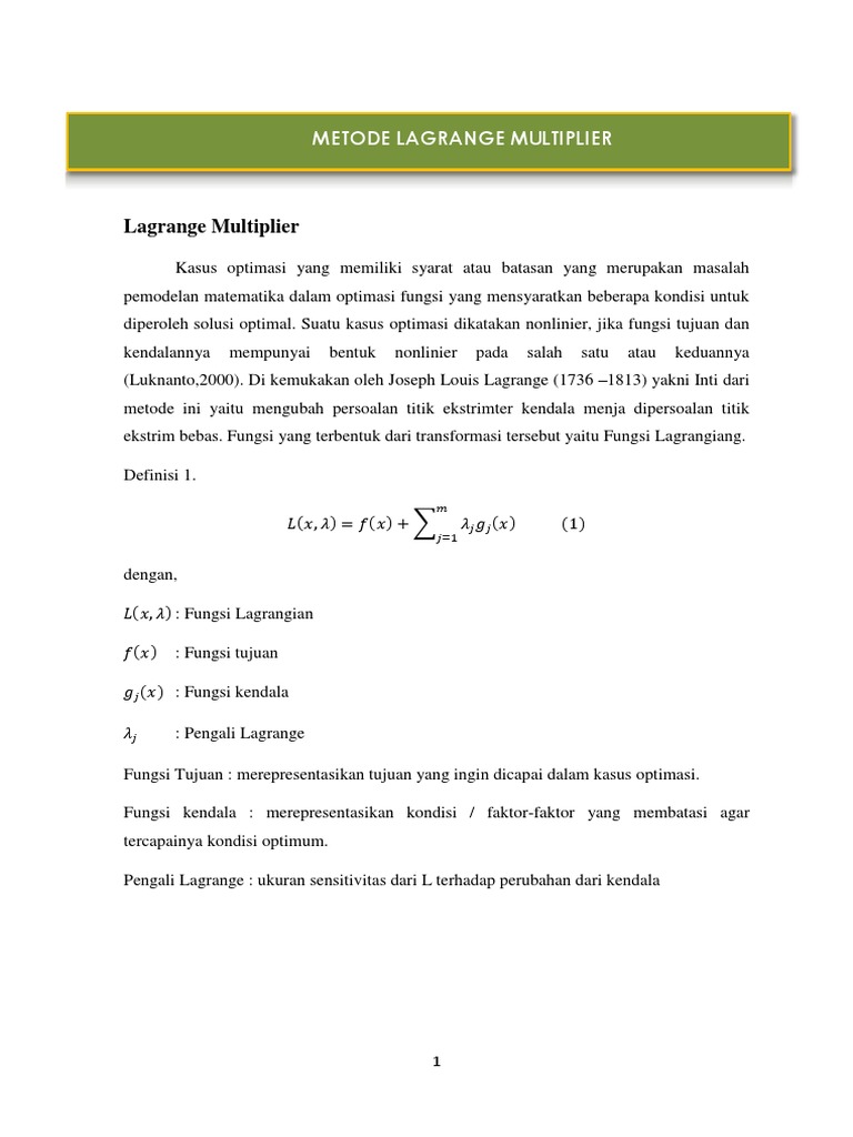 Metode Lagrange Multiplier | PDF
