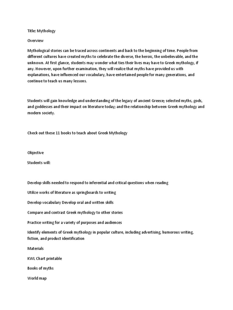 Lesson Plan in Mythology | PDF | Greek Mythology | Hades