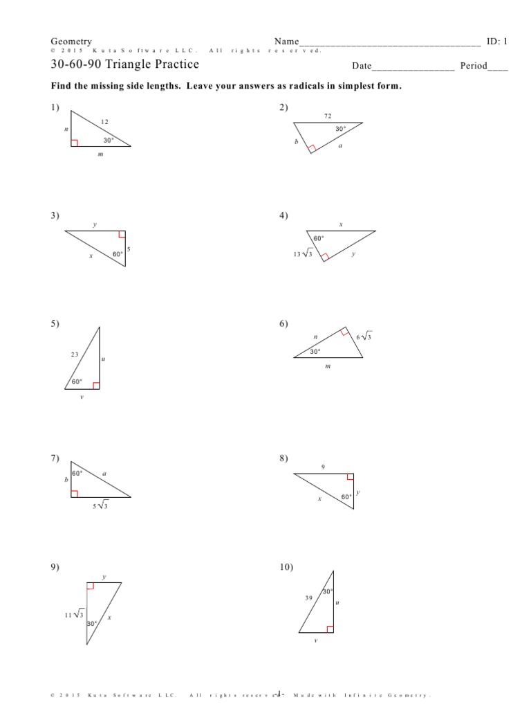 30 60 90 Triangle Practice 1w3mynu | PDF | Euclidean Geometry | Convex ...