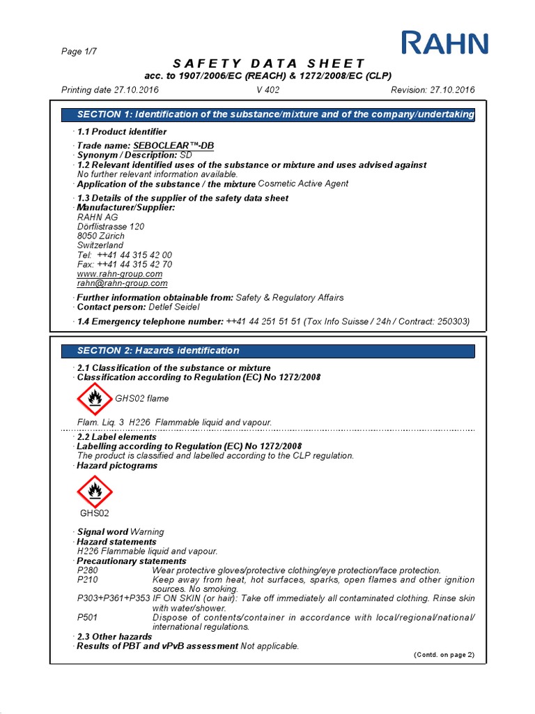 Seboclear DB Sds v402 en | PDF | Toxicity | Dangerous Goods
