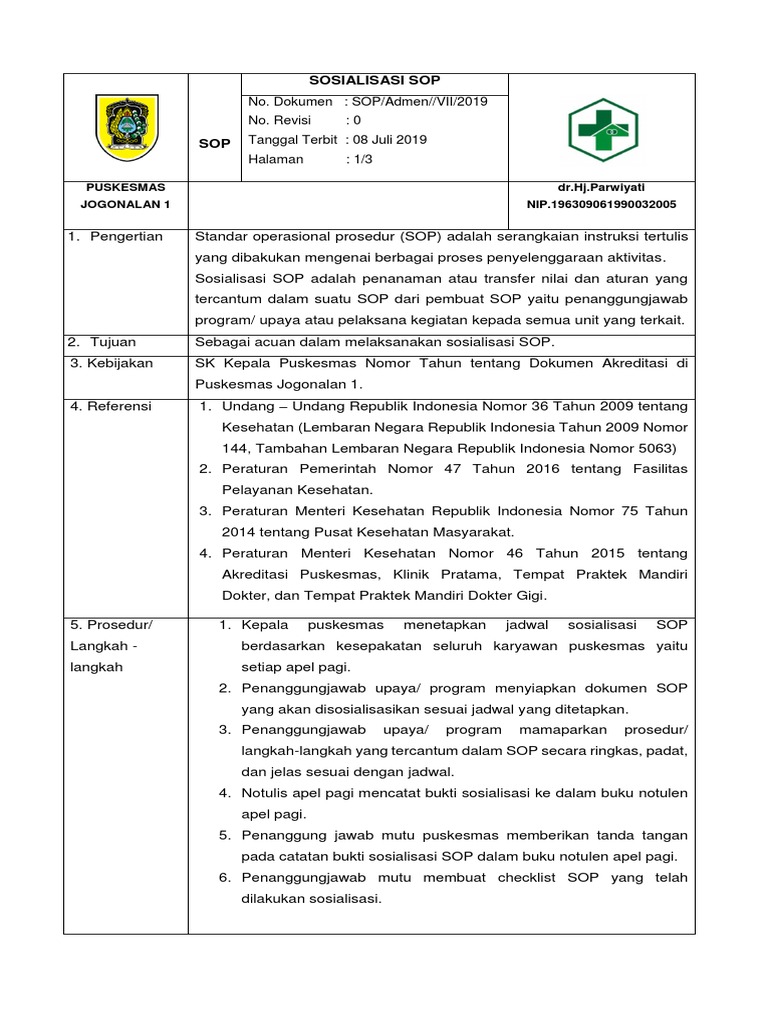 SOP Sosialisasi SOP | PDF