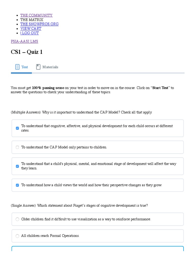 CS1 - Quiz 1 - PSIA-AASI LMS - Quiz On CAP | PDF | Understanding ...