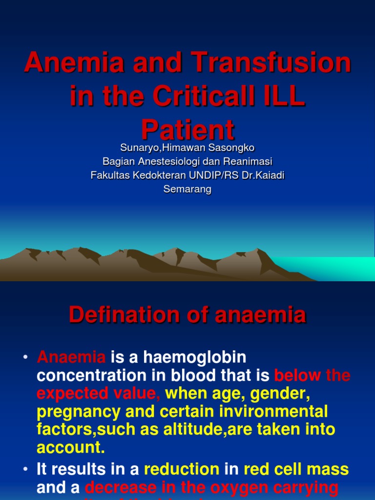 Anemia and Critical Care | PDF | Anemia | Blood Transfusion