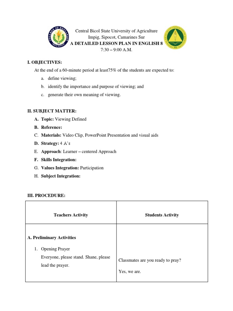 Lesson Plan (Viewing) | PDF | Lesson Plan | Multimedia