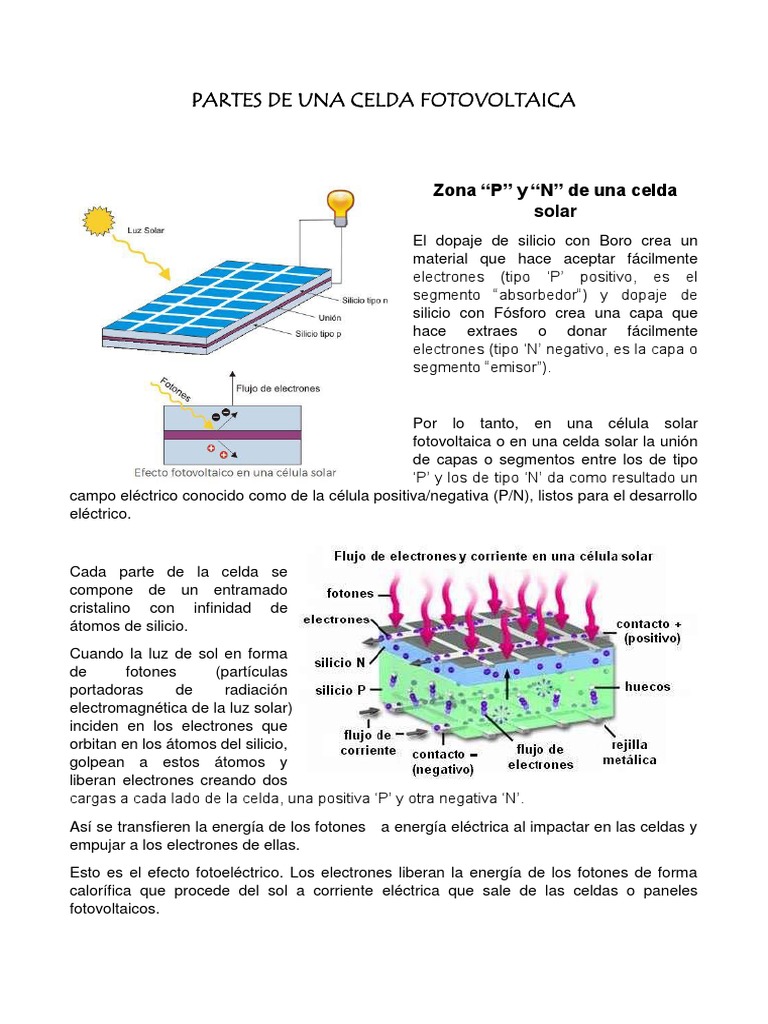 Partes y funcionamiento de celdas fotovoltaicas | PDF | Energía solar ...