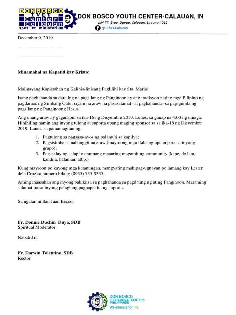 Simbang Gabi Letter | PDF