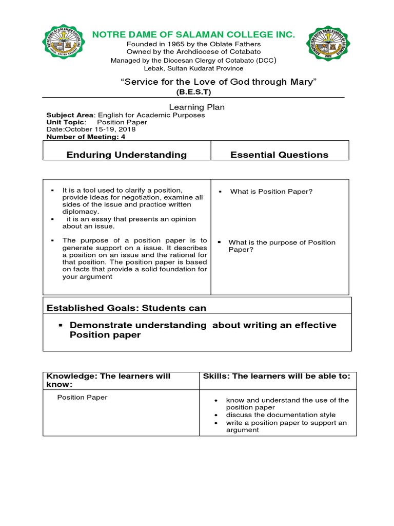 EAPP LP - Position Paper | PDF | Question | Cognition