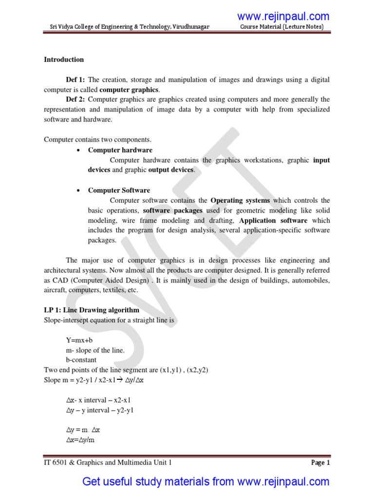 Computer Graphics Lecture Notes | PDF | Cartesian Coordinate System ...