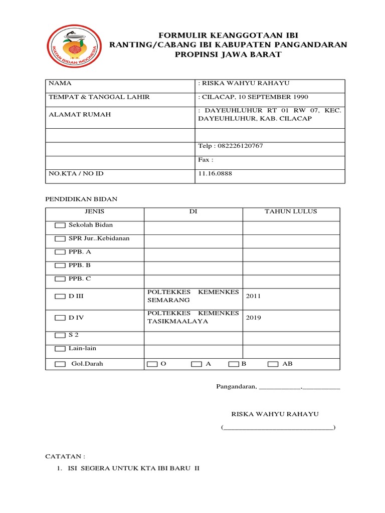 Formulir Anggota Ibi | PDF