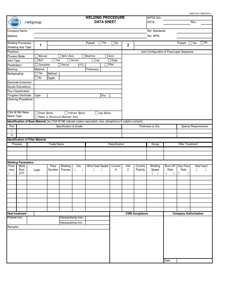 0160e-Welding Procedures Data Sheet PDF | PDF | Welding | Construction