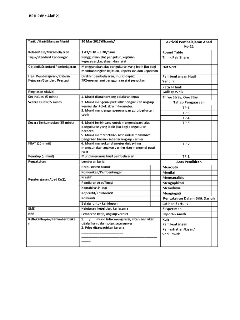 Contoh RPH PDPC Alaf 21 | PDF