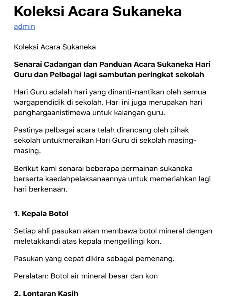 Koleksi Acara Sukaneka - Sumber Pendidikan | PDF