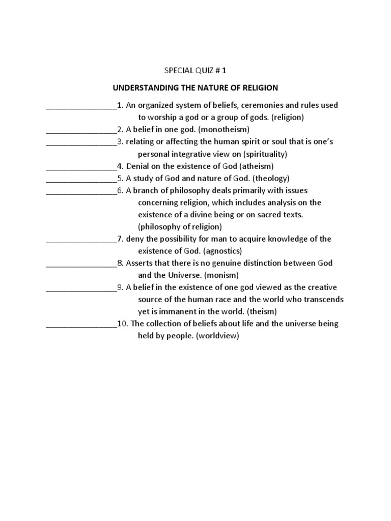 Special Quiz | PDF | God | Monotheism