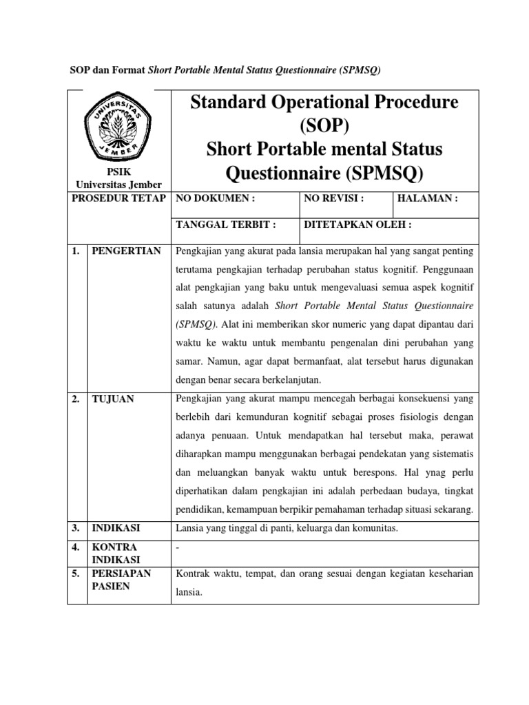 Sop Dan Kuesioner SPMSQ | PDF