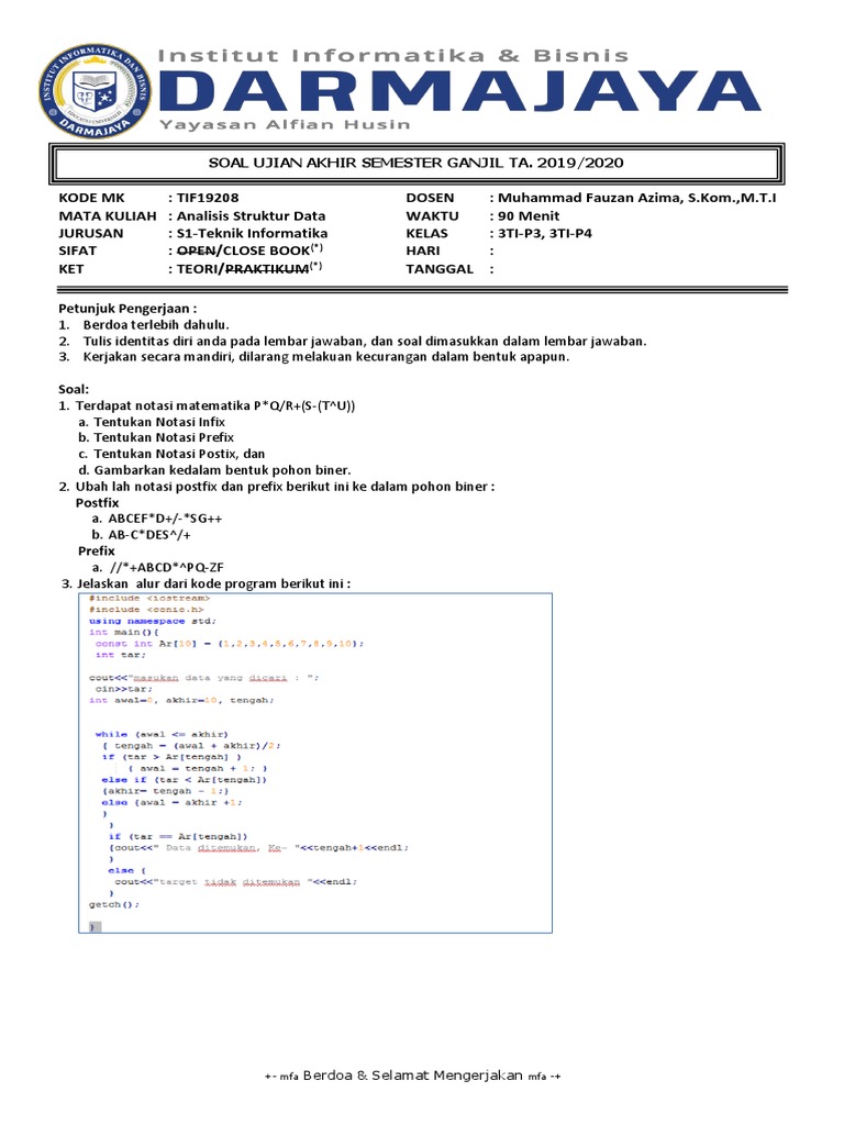 2019-1 Soal Uas Analisis Struktur Data | PDF | Metode & Bahan Ajar | Teknologi & Rekayasa